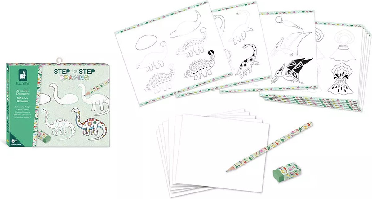 Janod Hachette - Step by Step - Creatief Dino's Tekenen - Met 20 Dino ...